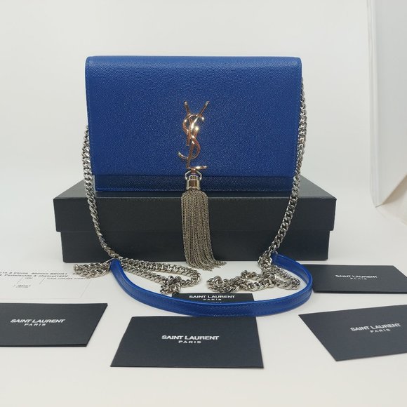 Saint Laurent YSL | Bags | Saint Laurent Ysl Blue Leather Crossbody Bag ...